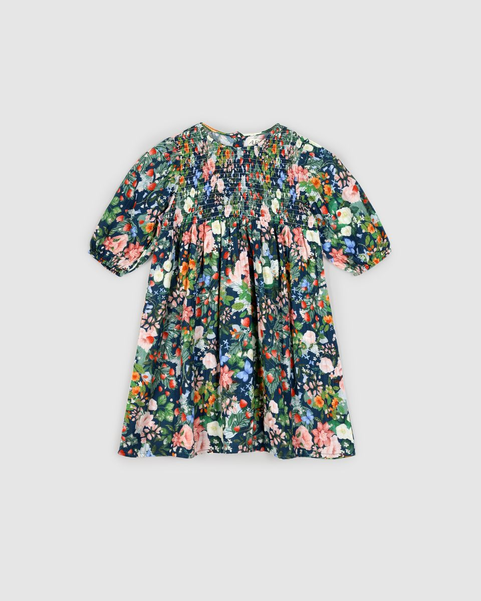 Lilly Smock Dress - Strawberry Navy – Lizzie Potts Kids